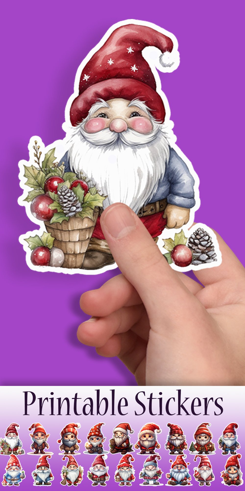 Christmas Gnome Stickers Printable - 80 Cute Gnomes
