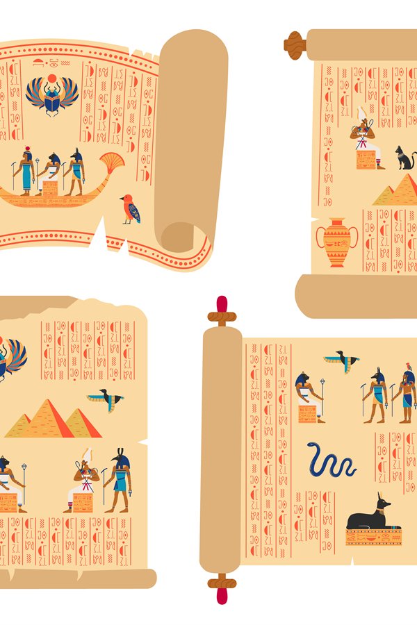 Egyptian papyrus scrolls. Ancient egypt papyrus with gods, h