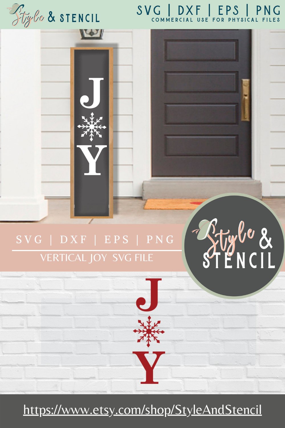 Joy Vertical Porch Sign SVG - PNG, DXF, EPS, SVG, Cut File