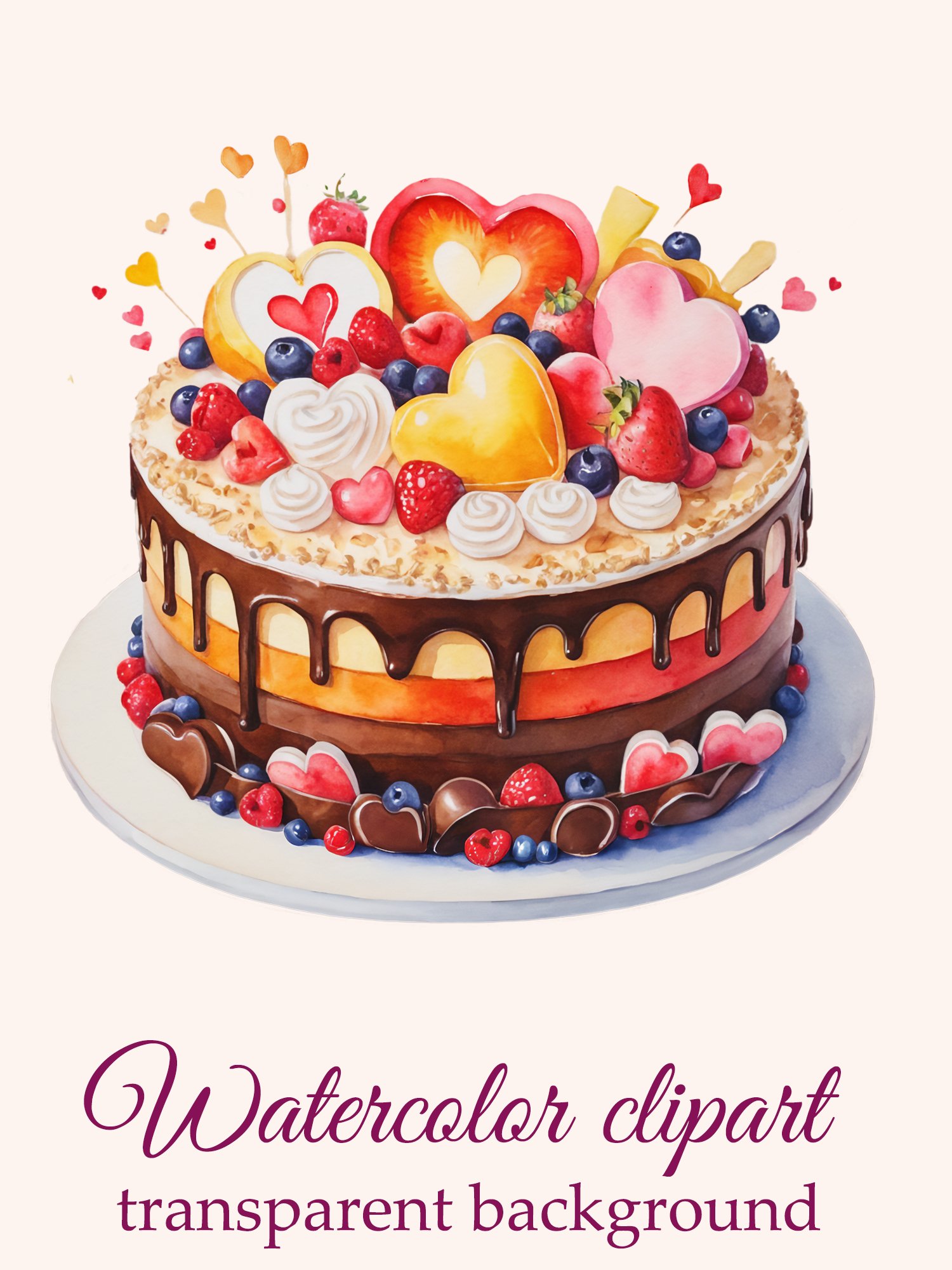 Watercolor Clipart Birthday Celebrations | Cake Illustration