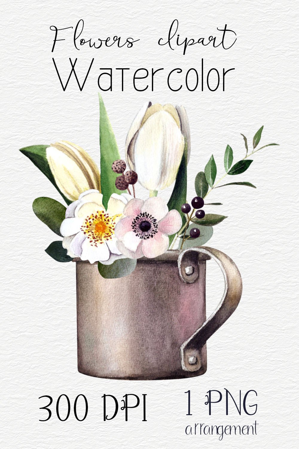 Watercolor flower clipart. Spring flowers.Sublimation design