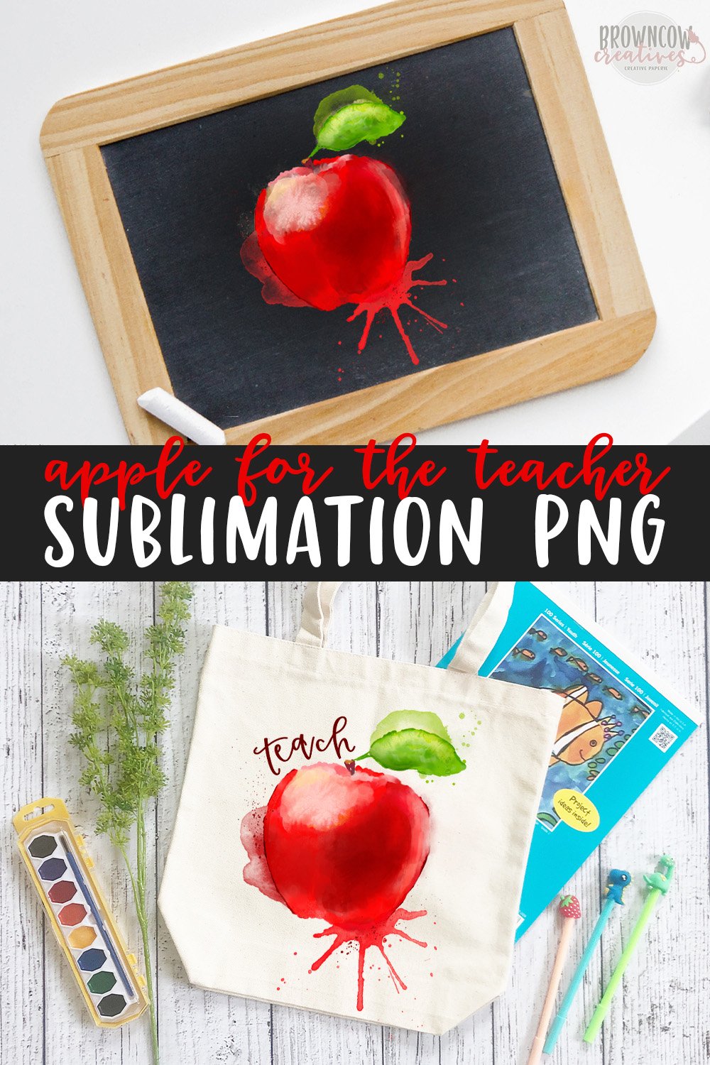 Watercolor Apple for the Teacher Sublimation PNG File