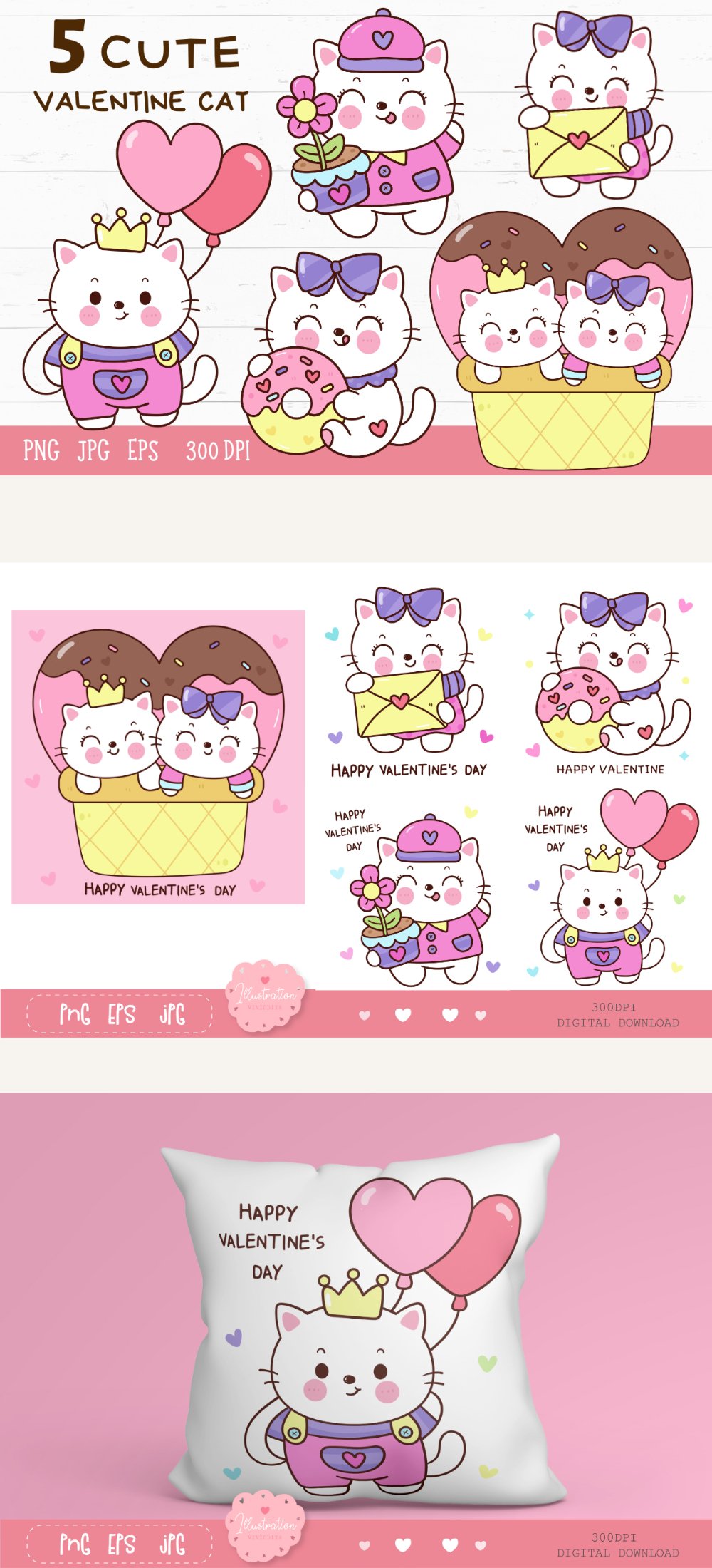 Valentine cat cute cartoon (kitten playing).