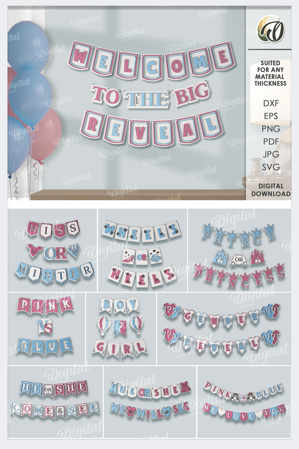 Gender Party Banners Bundle Laser cut. Wall decor SVG