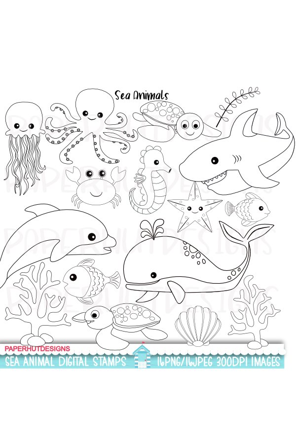 Sea Animal Digital Stamps