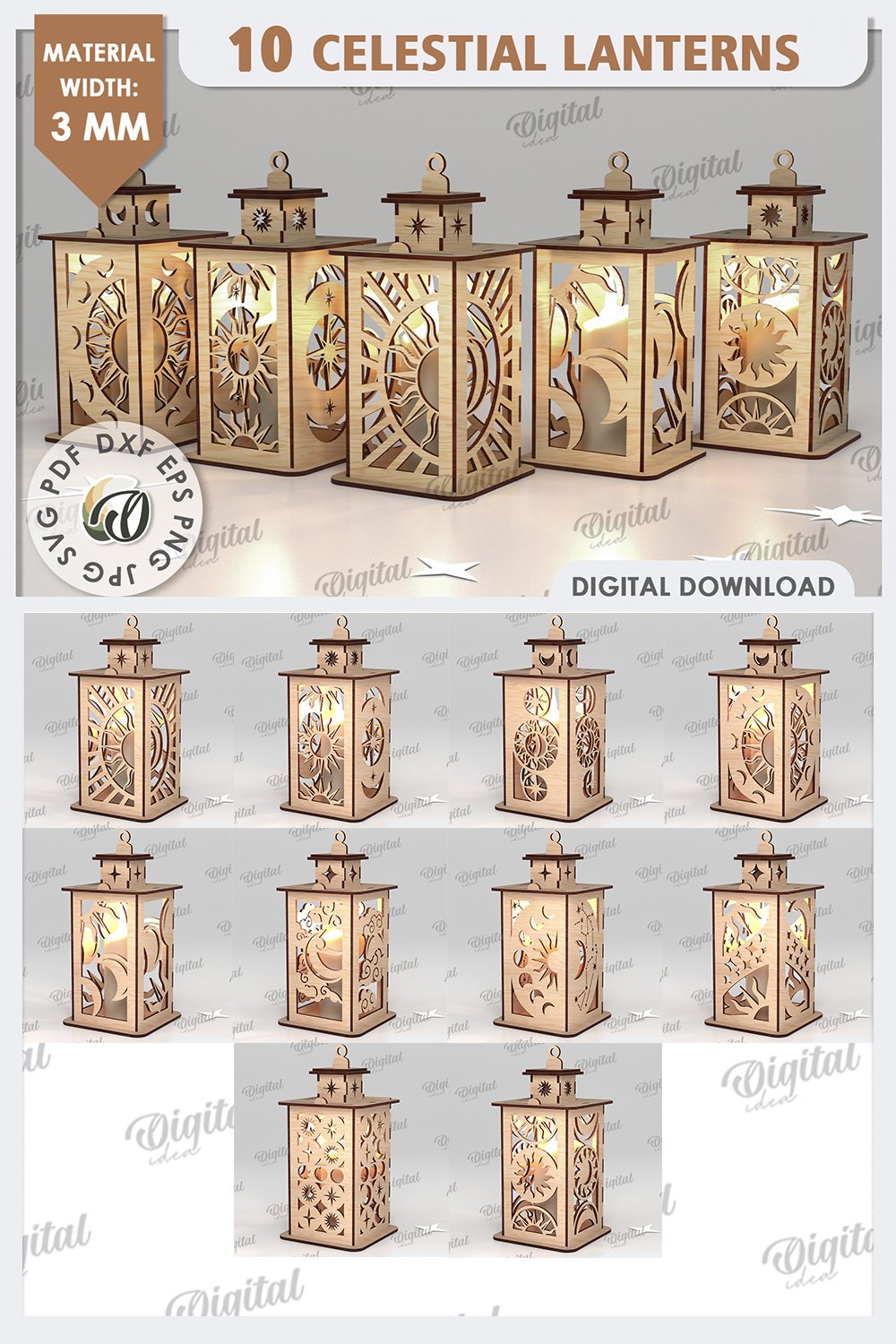 Celestial Lanterns Laser Cut Bundle. Sun And Moon Decor SVG