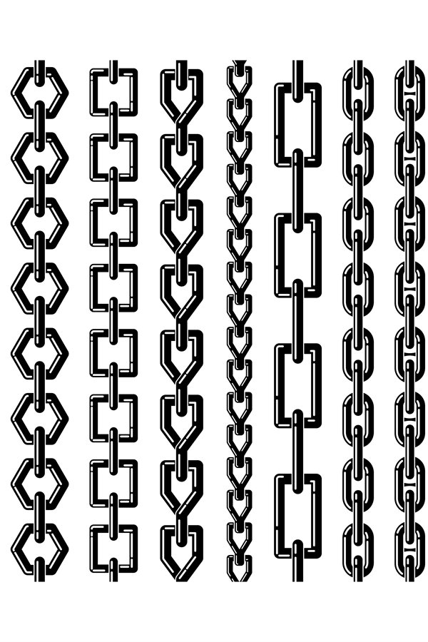 Silhouette of different steel chains isolate on white. Vecto