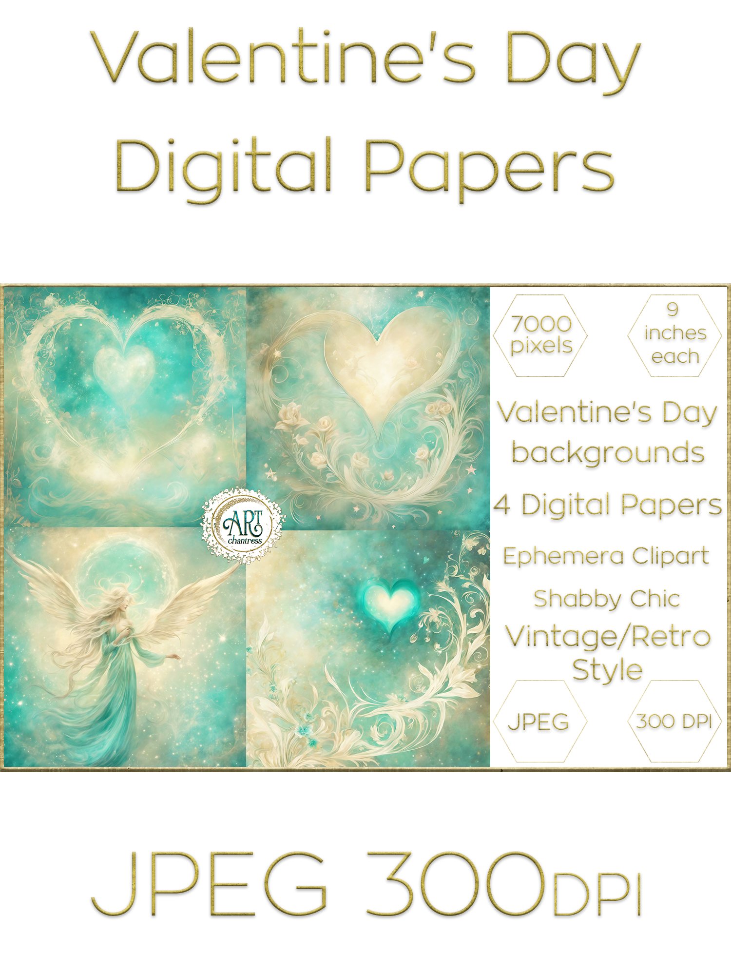 Watercolor Vintage Valentines Day Digital Paper (3008615)