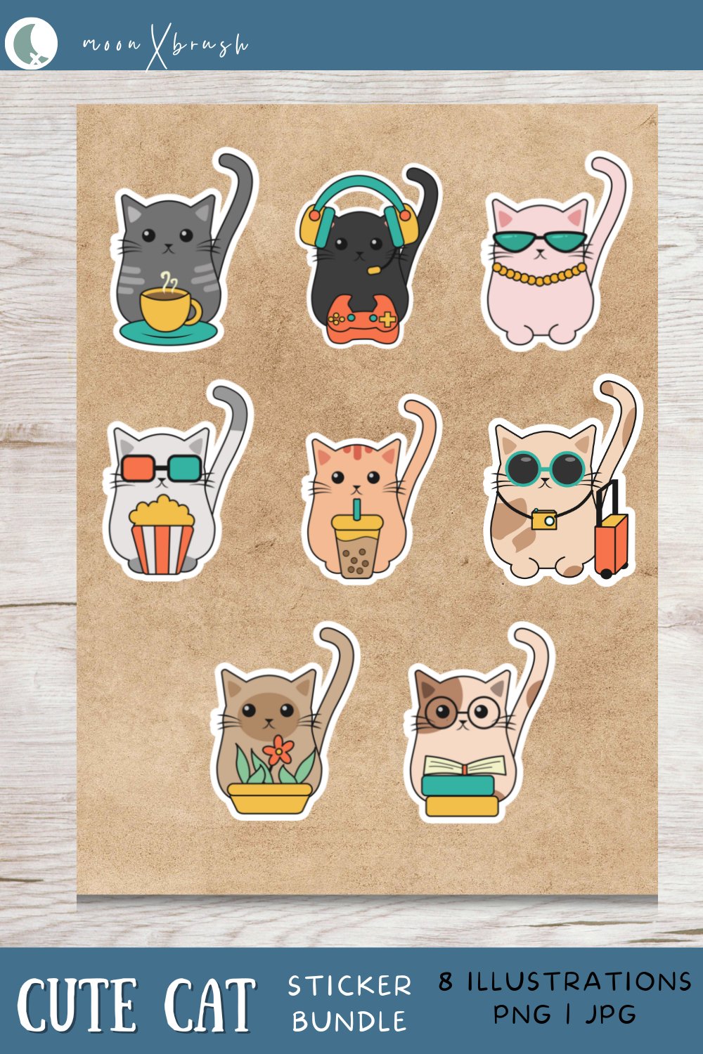 Cute Cat Sticker Bundle , Cat Stickers , Cat (2213563)