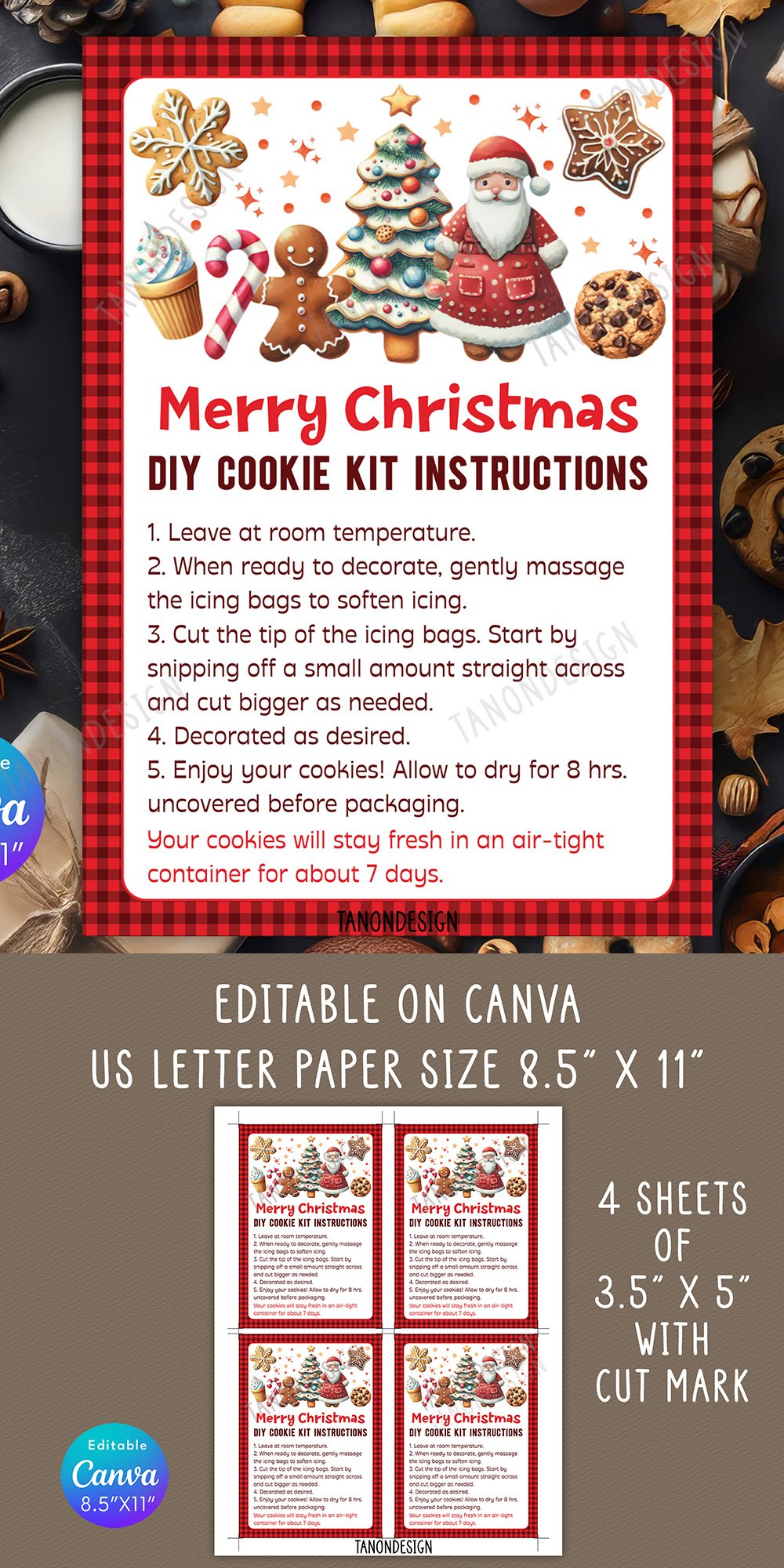 Editable Christmas Cookie Kit Instructions Card Template