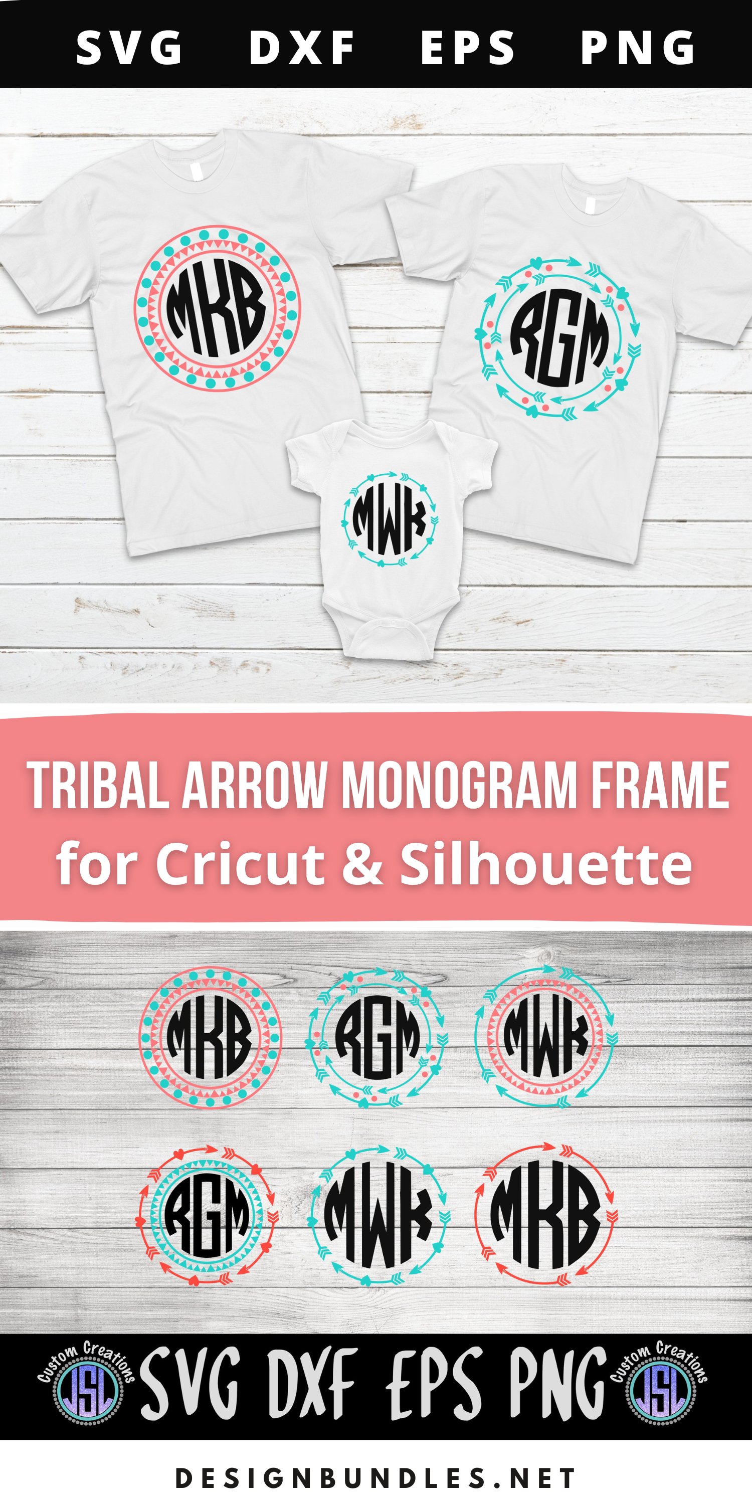 Tribal Arrow Monogram Frame Bundle SVG DXF EPS PNG