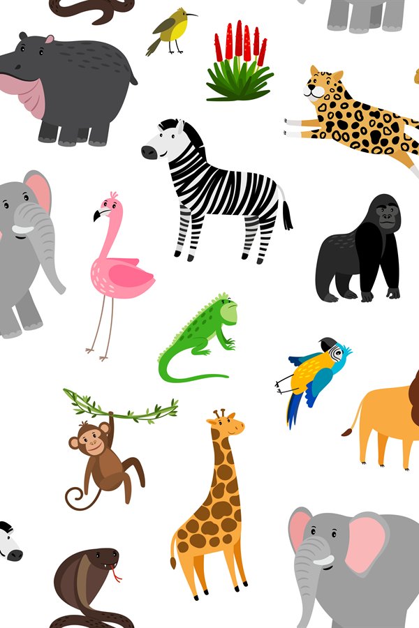 Africa animals pattern. African cute drawing animal seamless