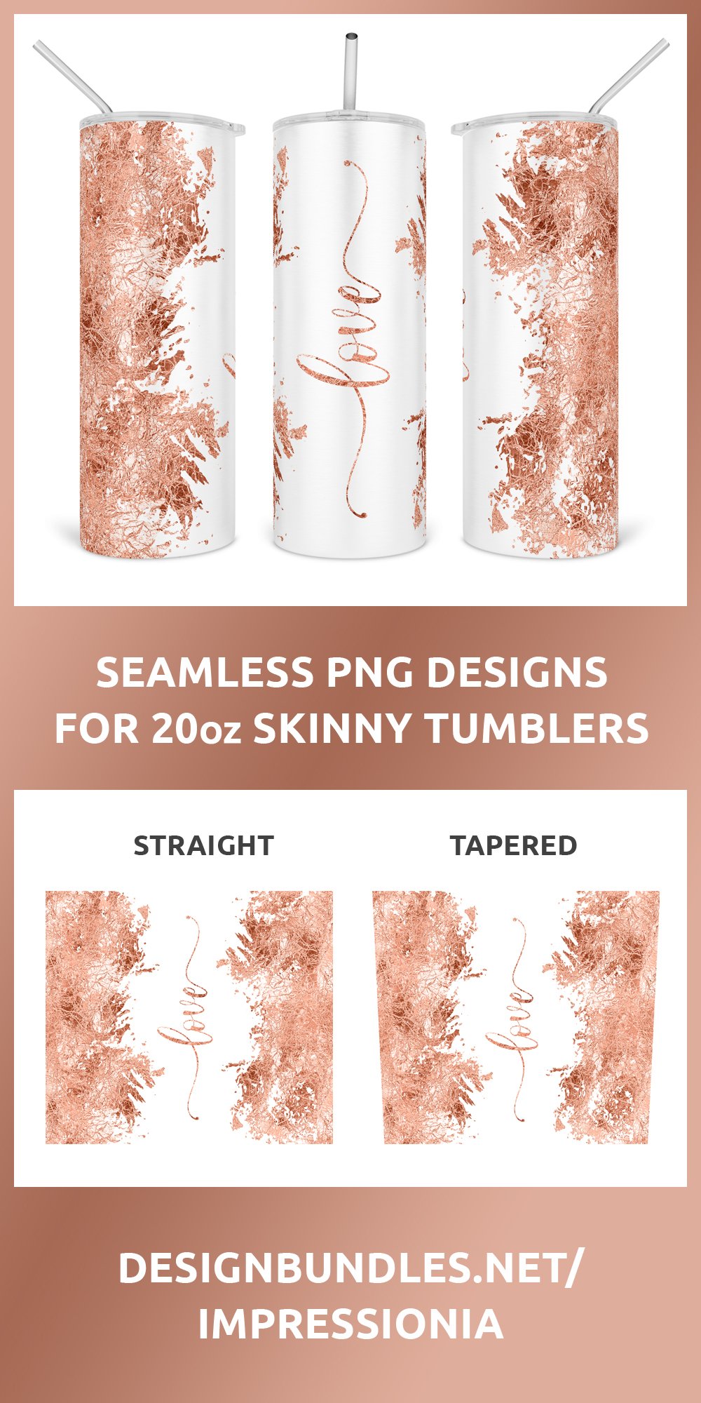 Rose Gold Glitter Love Sublimation PNG Design for Tumblers