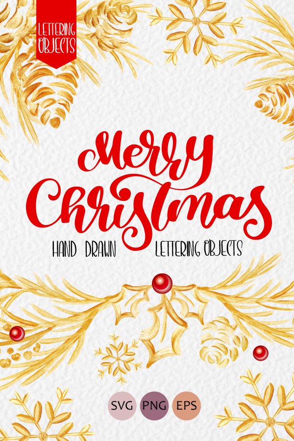 Merry Christmas Hand Draw Lettering Objects