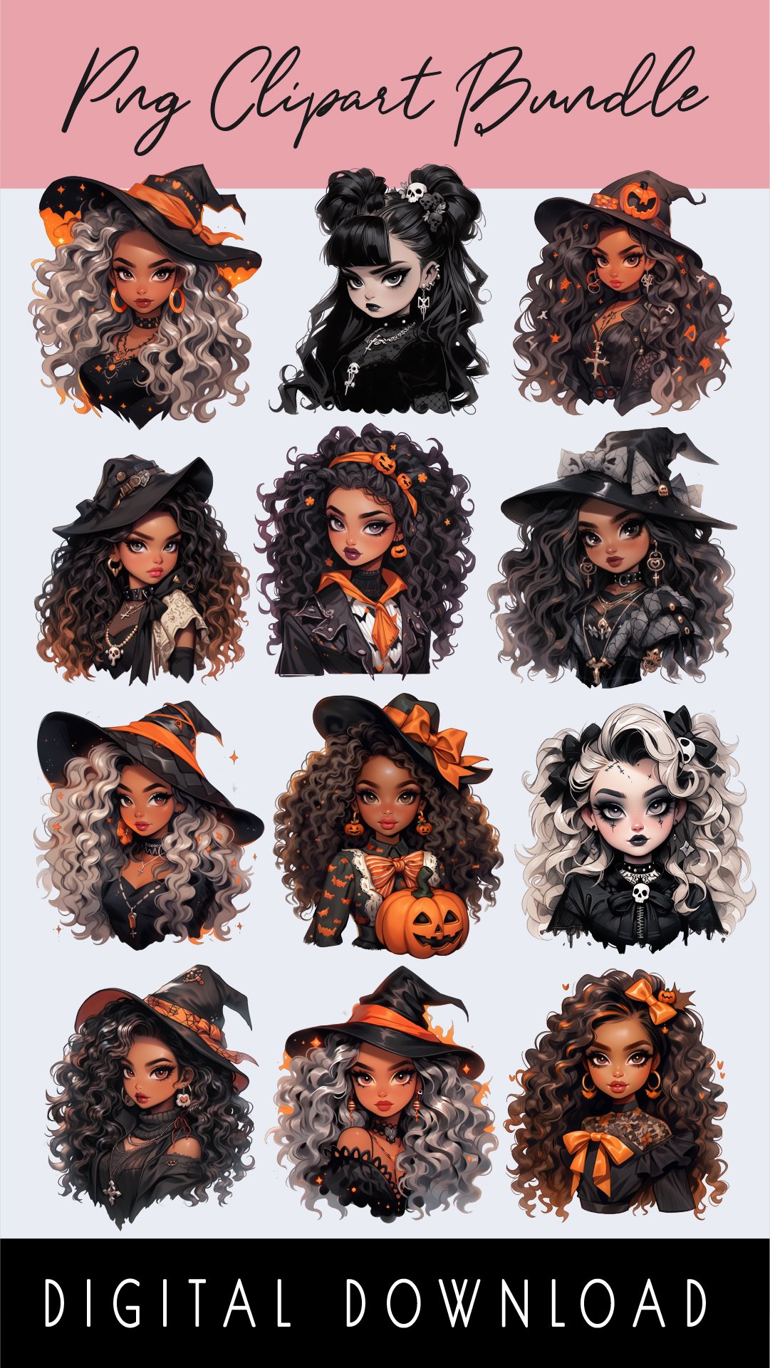 Halloween Girl Clipart Bundle Fashion Sublimation PNG