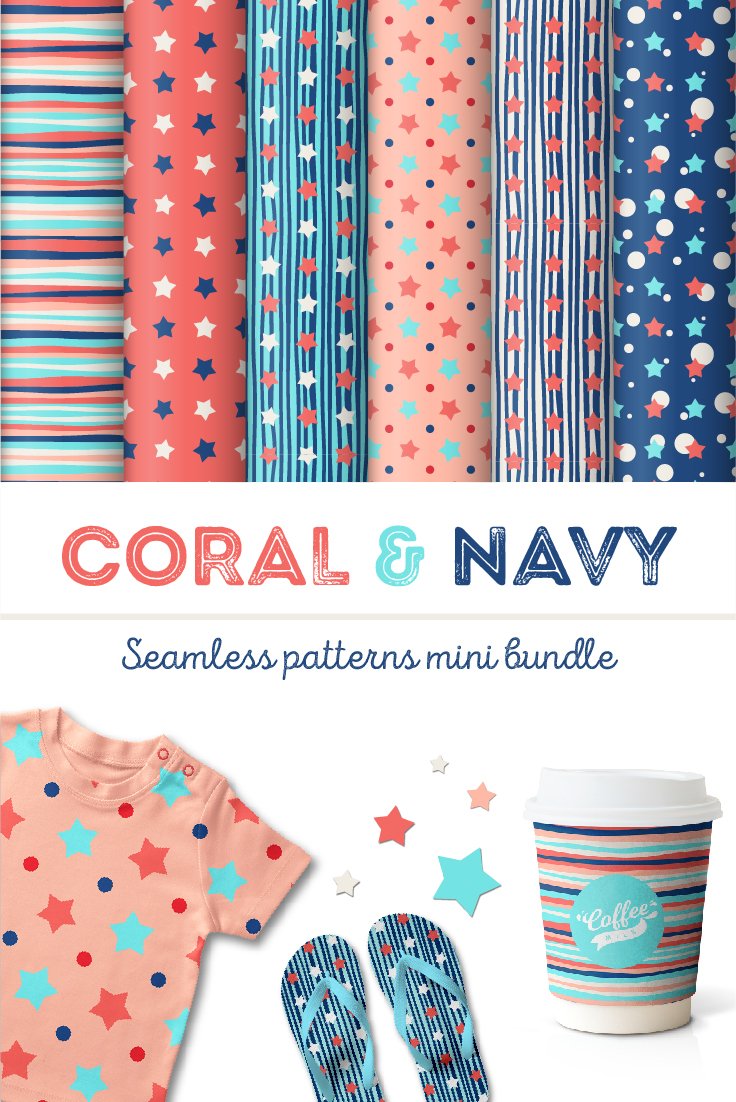 Coral & Navy Seamless Patterns Mini Bundle (705582)