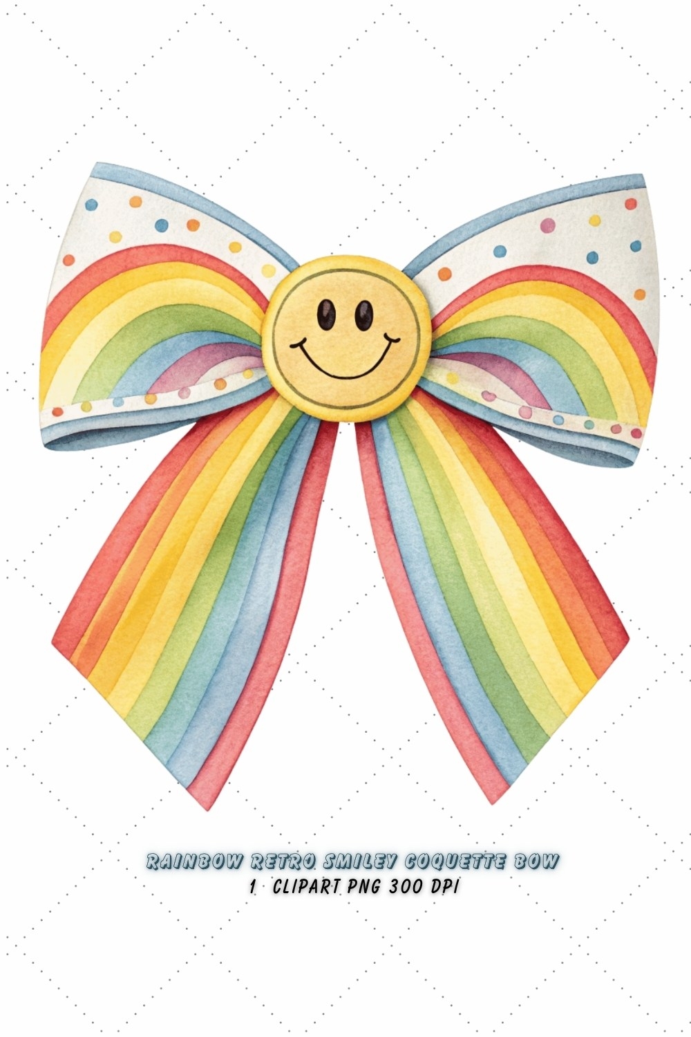 Rainbow Retro Smiley Coquette Bow Clipart