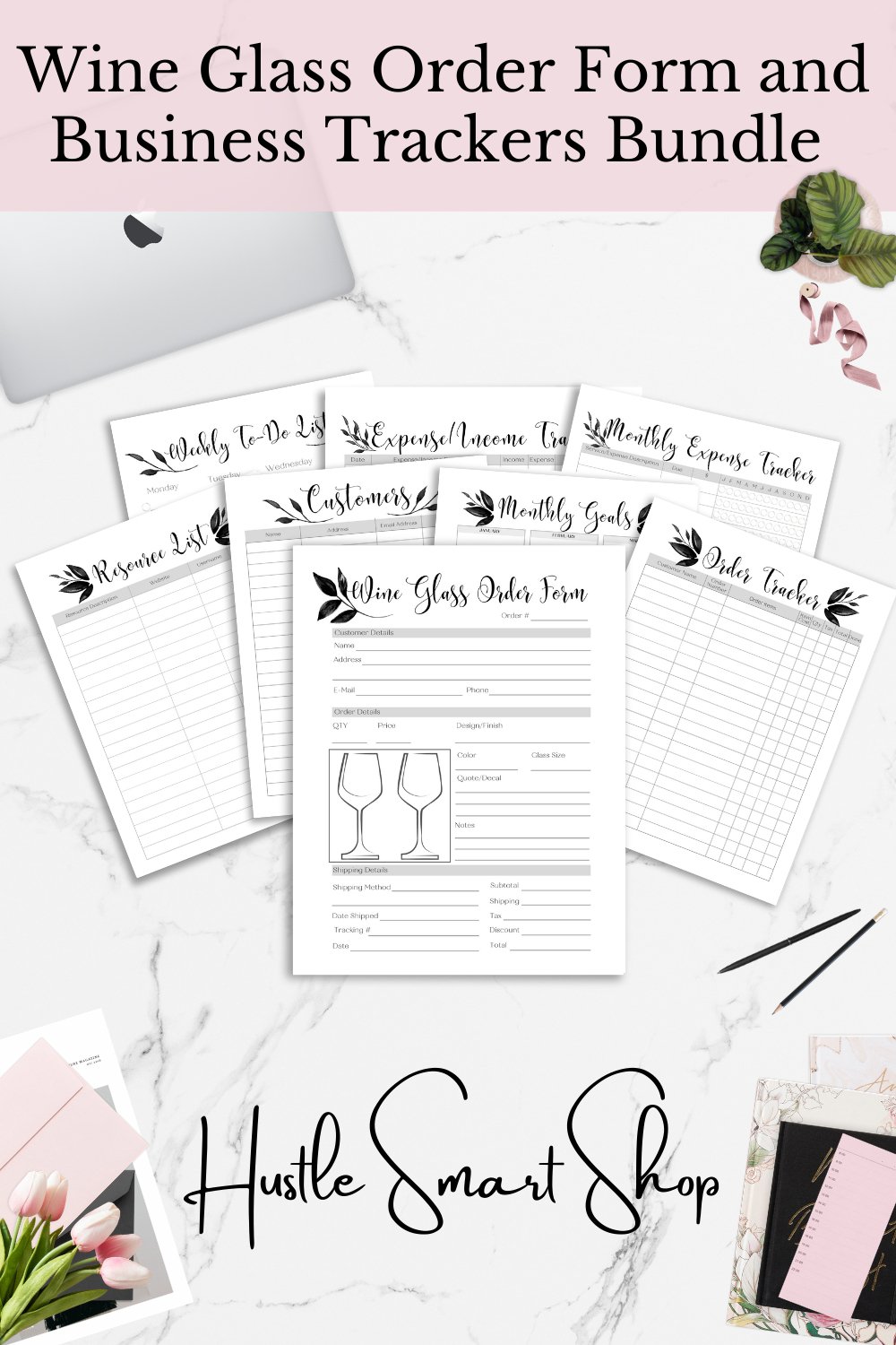 Wine Glass Order Form Customer & Order Trackers Business Set