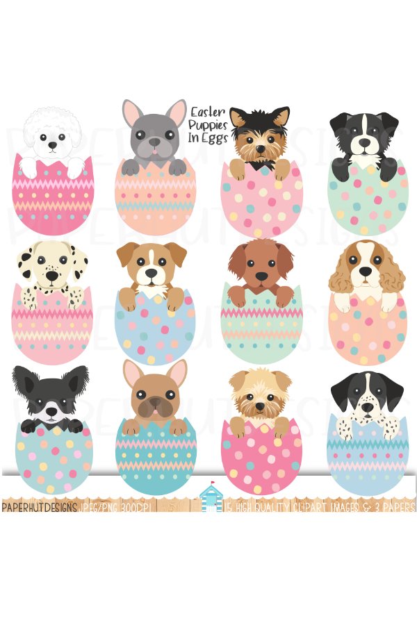 Easter Dogs Clipart|Puppies in Easter Eggs Clip (1261224)