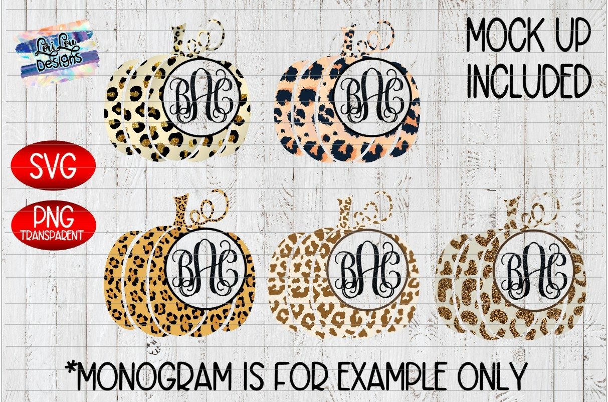 Leopard Pattern Monogram Pumpkin Bundle PNG SVG Thanksgiving