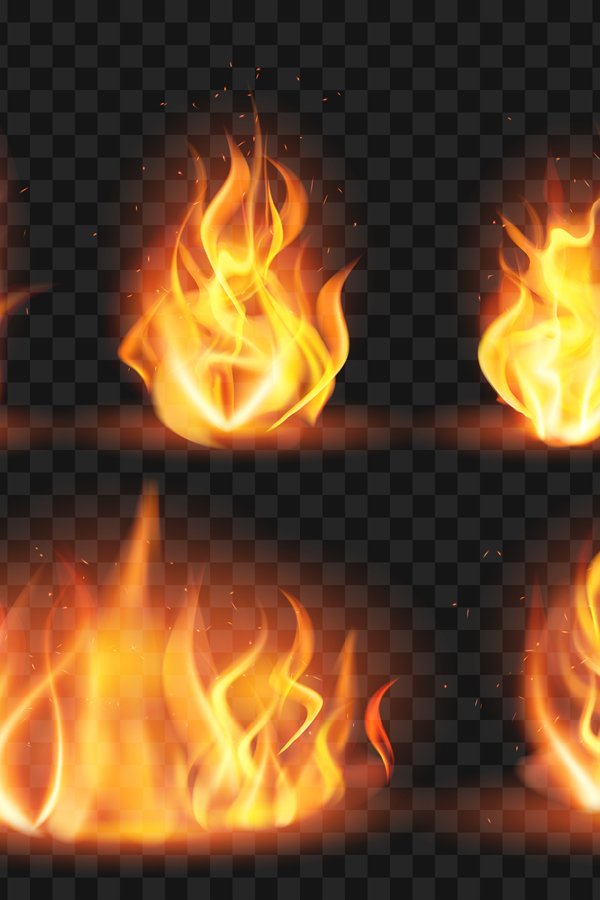Realistic flames. Burning red wildfire flames, blazing fiery