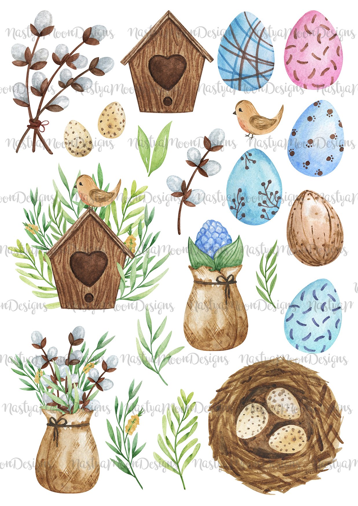 Watercolor Spring Easter Clipart, Easter Eggs sublimation