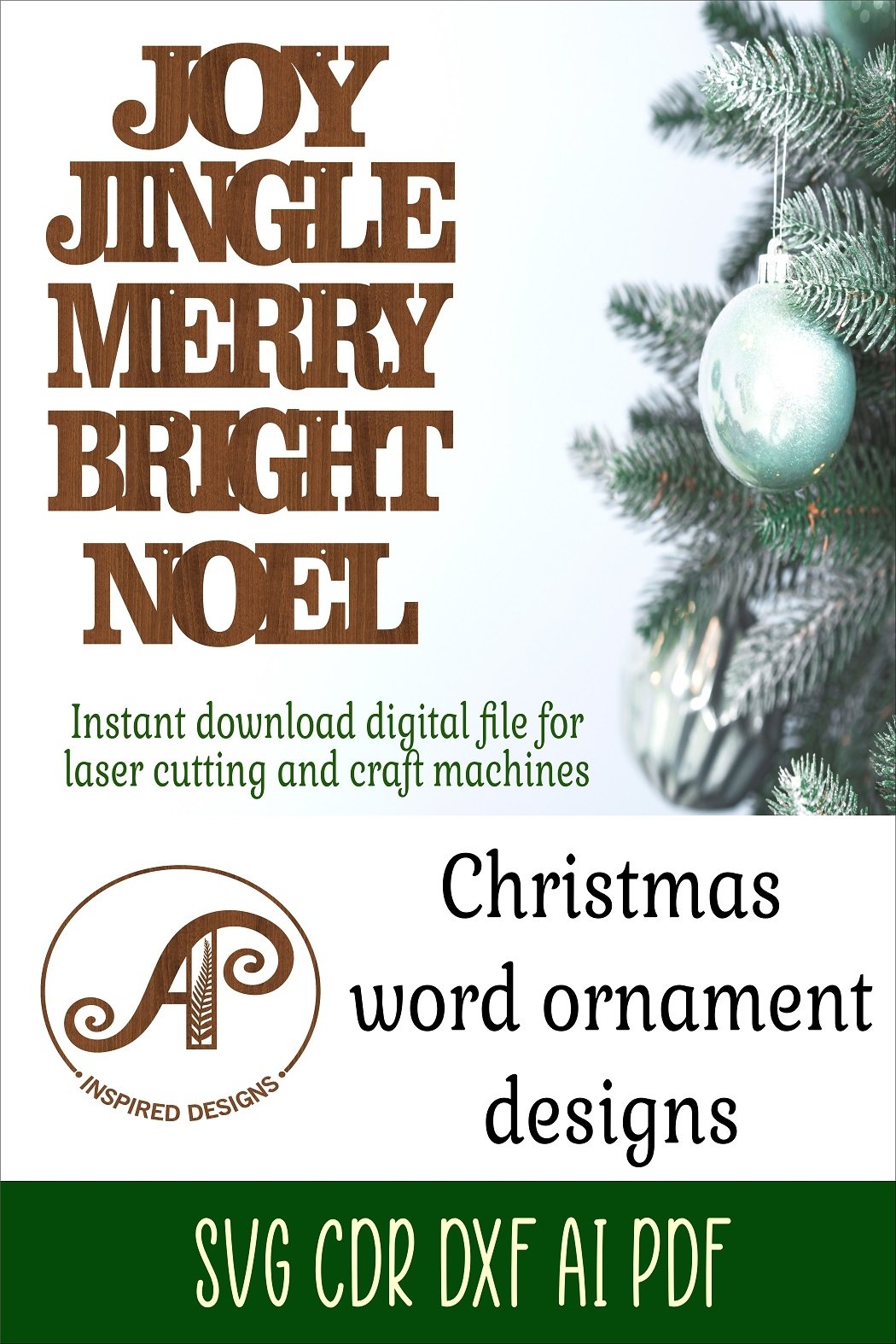 Christmas word ornaments, SVG file. vector file