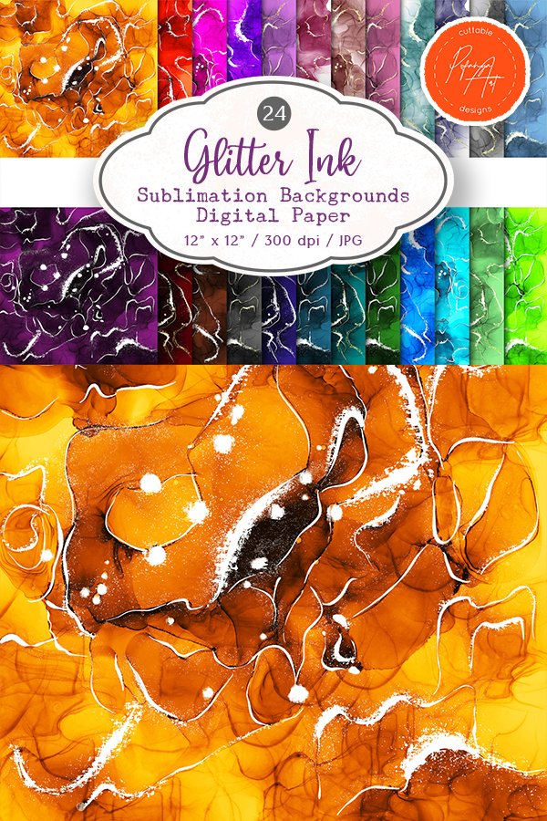 Alcohol Ink Digital Paper Bundle, Glitter Ink Textures JPG