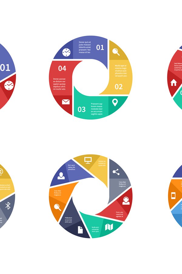 Circular technology infographics with options on arrows. Inf