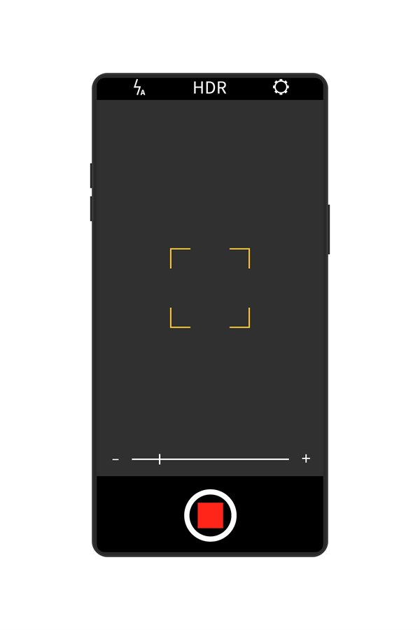 Realistic camera screen interface on smartphone. Mobile appl