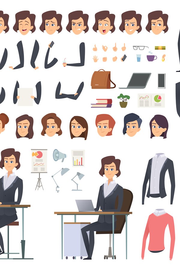 Female business animation. Director office manager woman bod