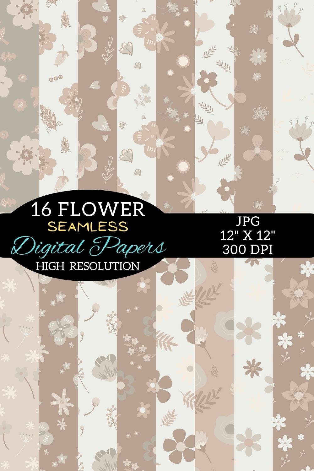 Boho Flower Digital Paper Patterns, Flower Digital Paper