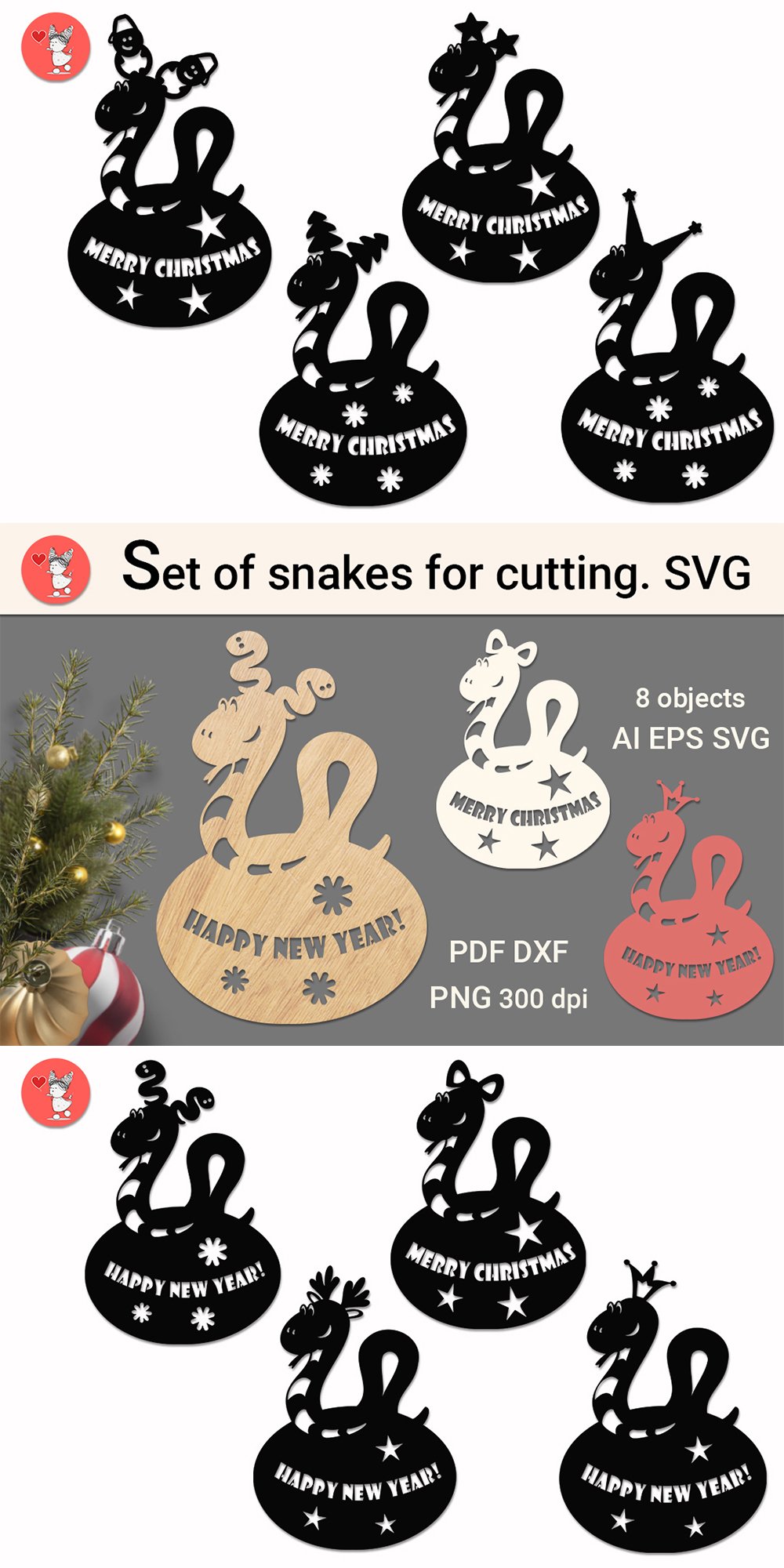 Set of snakes for cutting. SVG