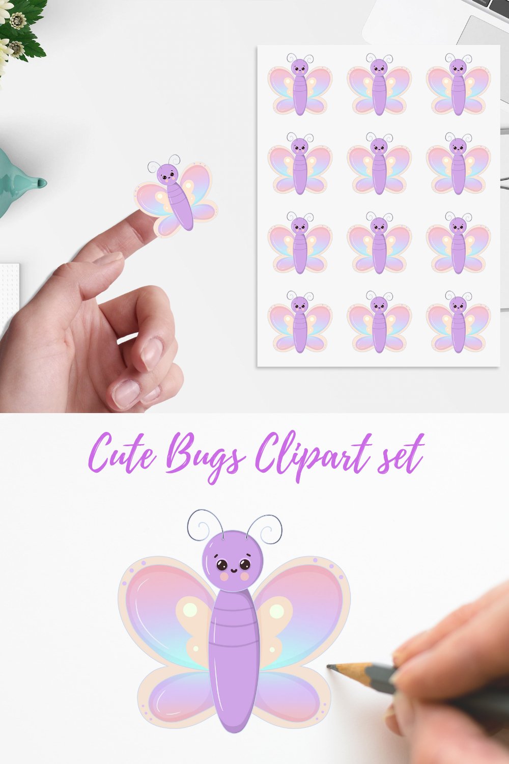 Kawaii bugs insect clipart set 10 PNG high quality