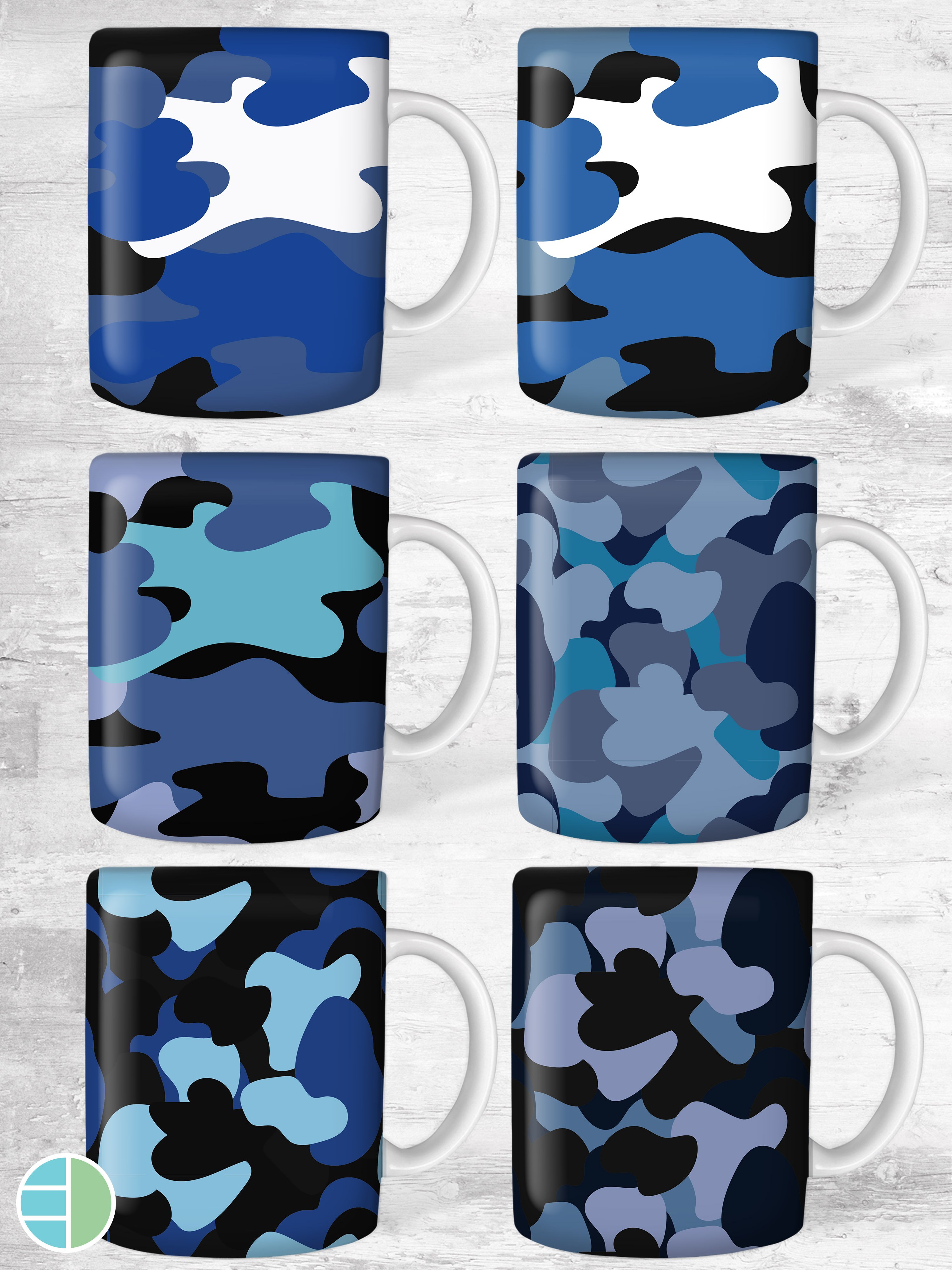 Blue Camo Mug Sublimation Bundle Mug Wrap Designs Bundle PNG