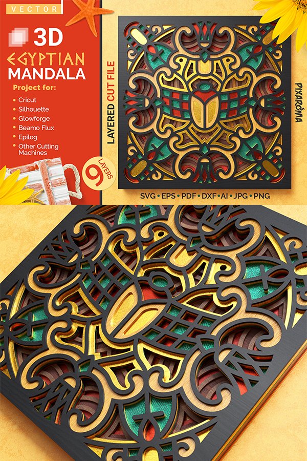 Egyptian Mandala 3D Layered | Egypt Shadow Box SVG Cut File