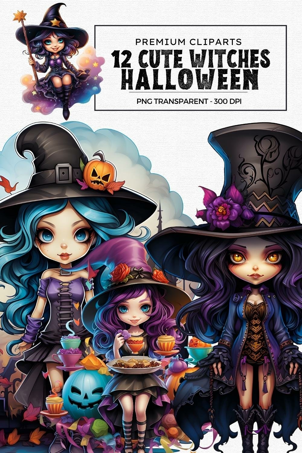 12 Cute Halloween Witch PNG Clipart