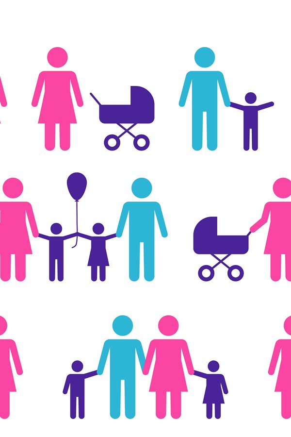 Color family icons. Happy parents and children. Simple signs