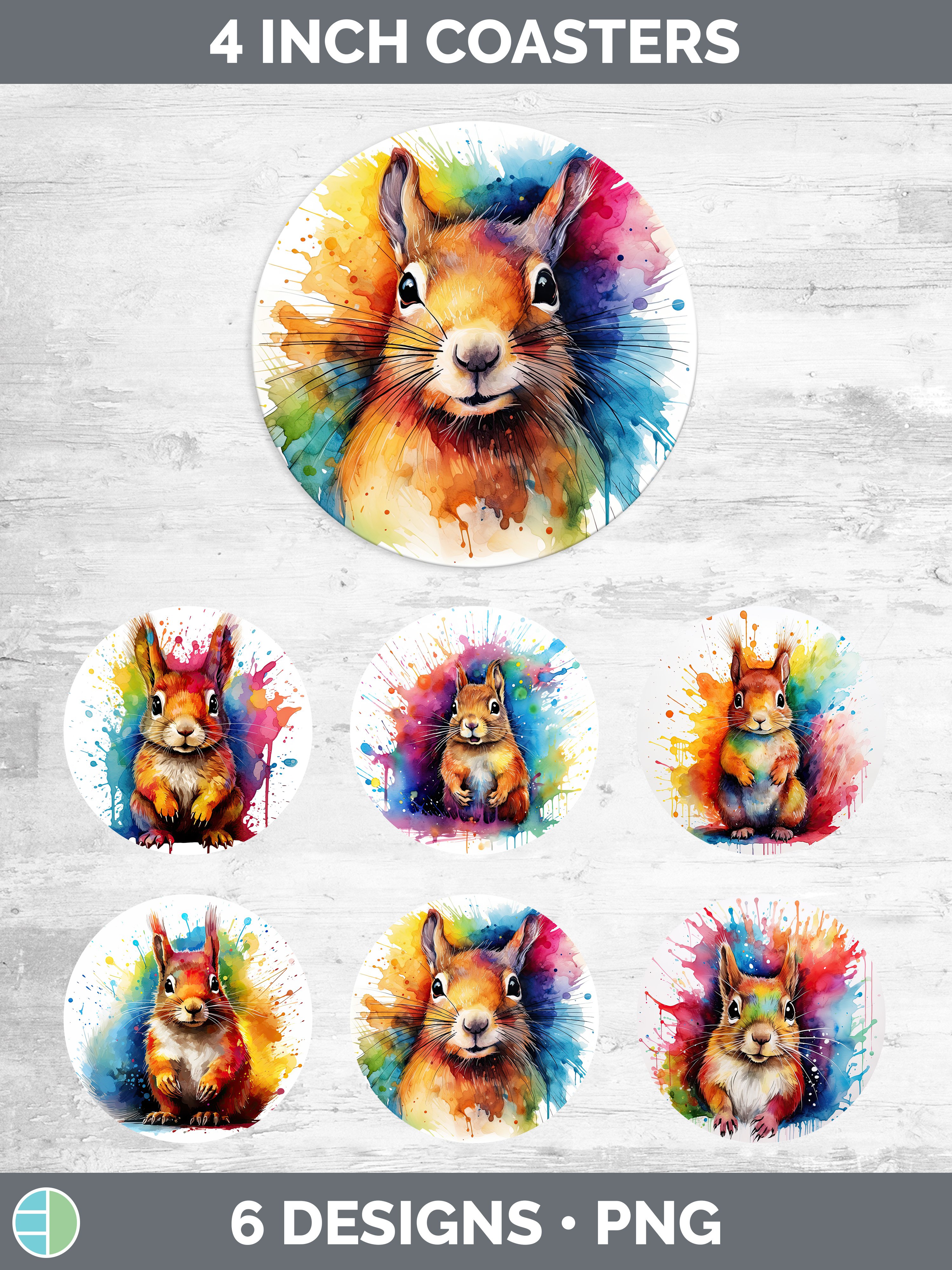 Splat Rainbow Squirrel Round Coaster | Sublimation Coaster D