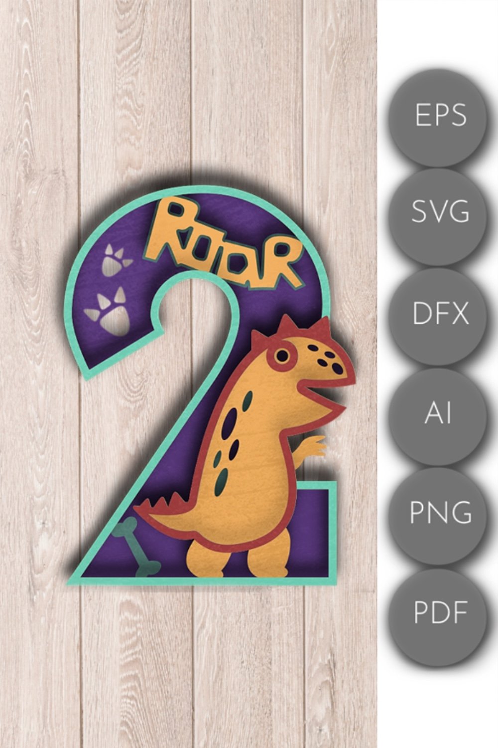 Dinosaur Number 2 svg, laser cutting file, birthday sign