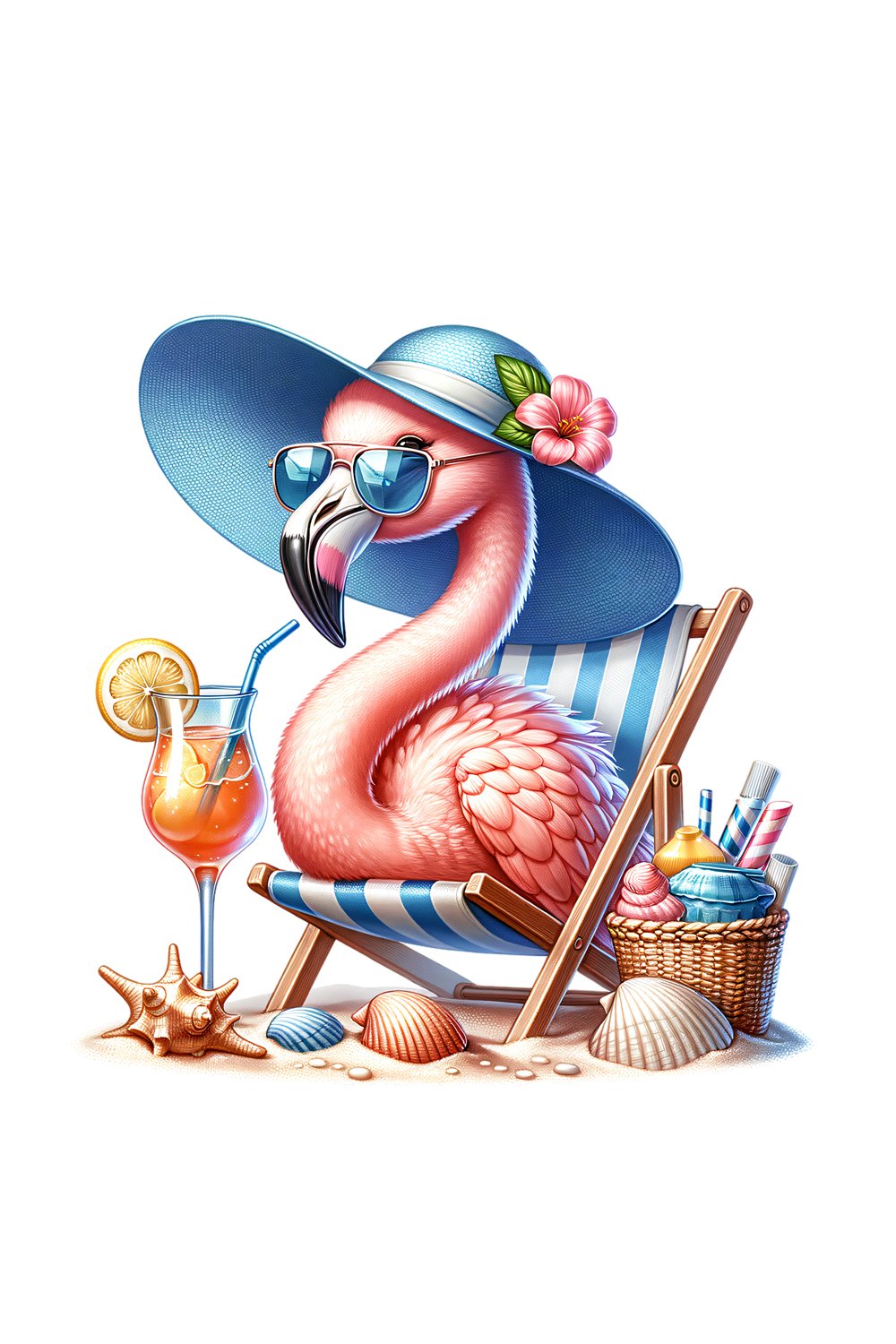 Flamingo Relaxing on the Beach Summer Clipart (3573942)