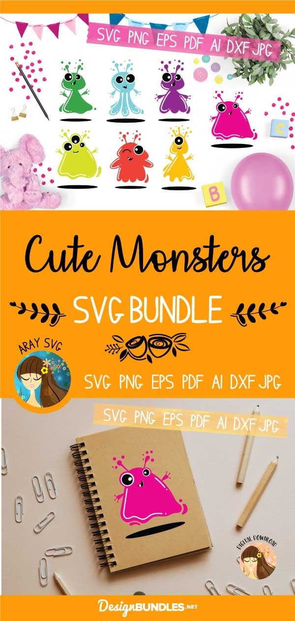 Cute Monster Bundle 7 Designs Svg