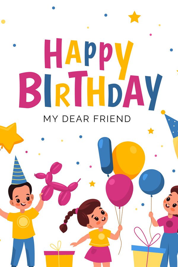 Kids birthday. Cartoon happy children with balloons in holid