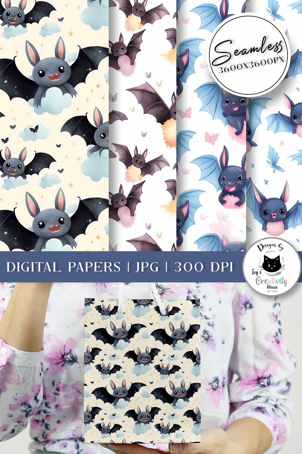Cute Bat Seamless Digital Papers | Halloween Digital Paper