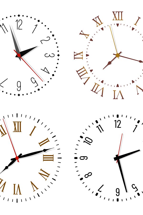 Modern clock faces. Minimalist watch, round clocks and watch