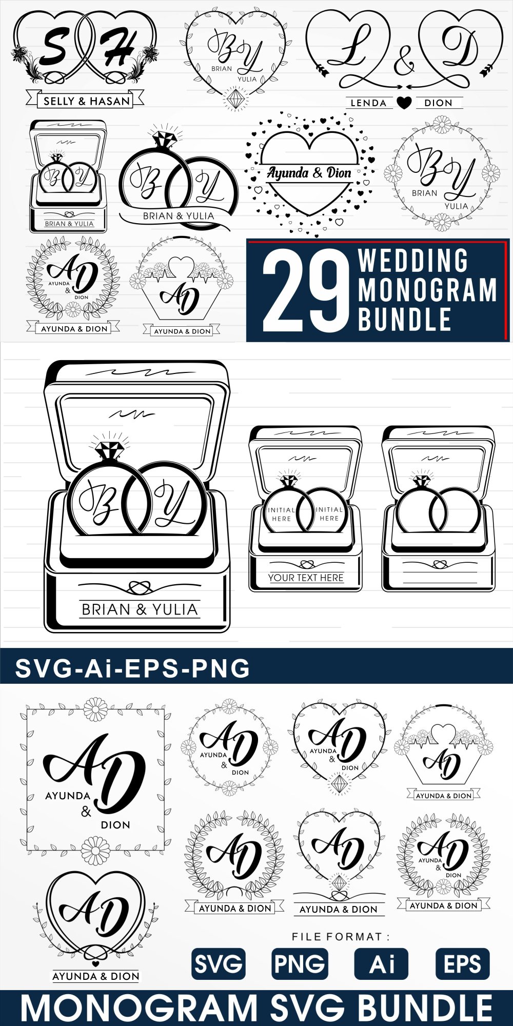 Wedding SVG Bundle, Monogram Svg Bundle , Love Svg