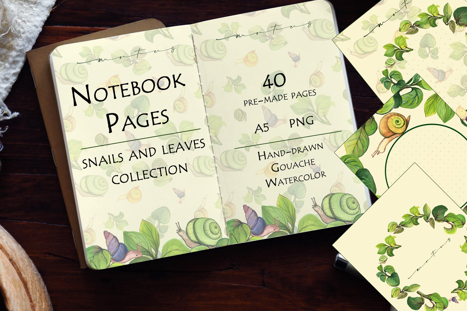 Notebook Pages. Snails and leaves