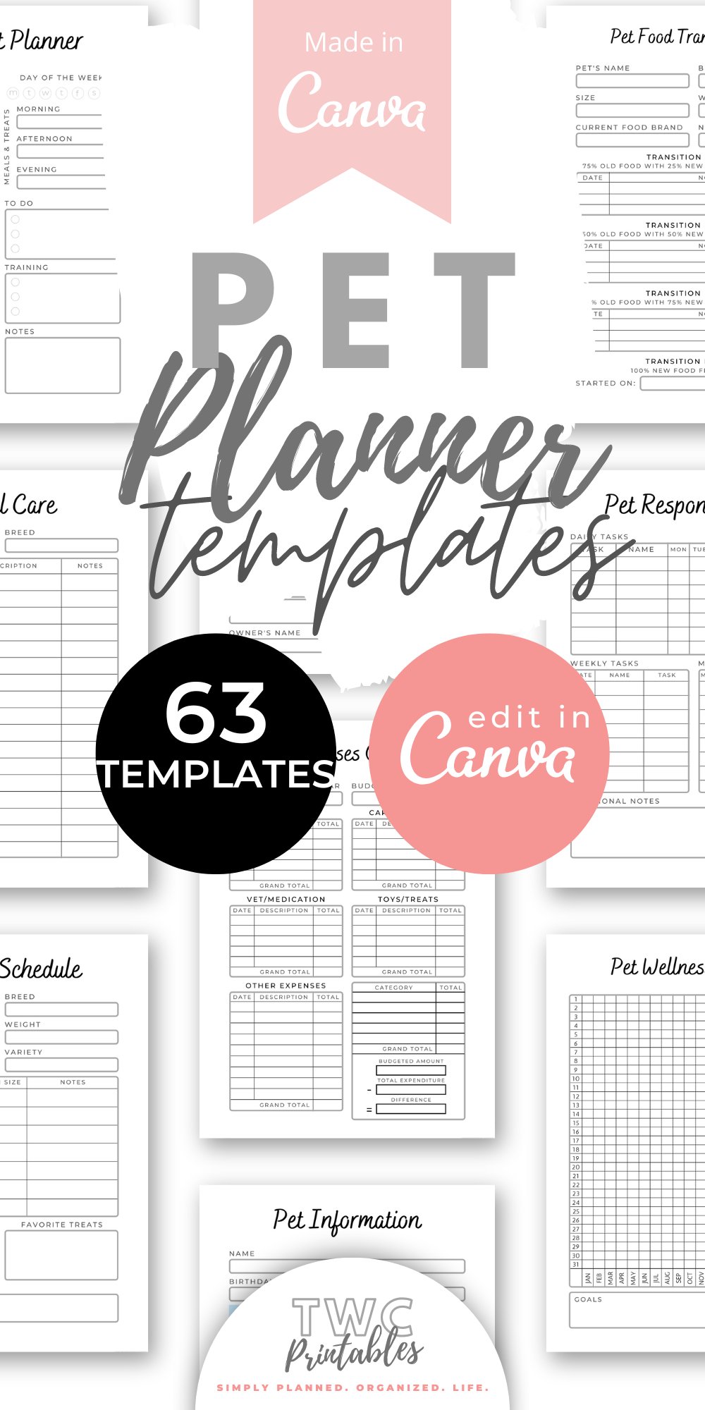 Pet planner canva templates