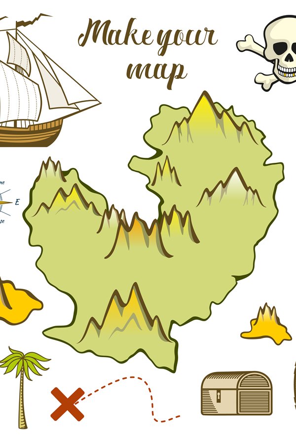 Map of island - game for kids with ship, island