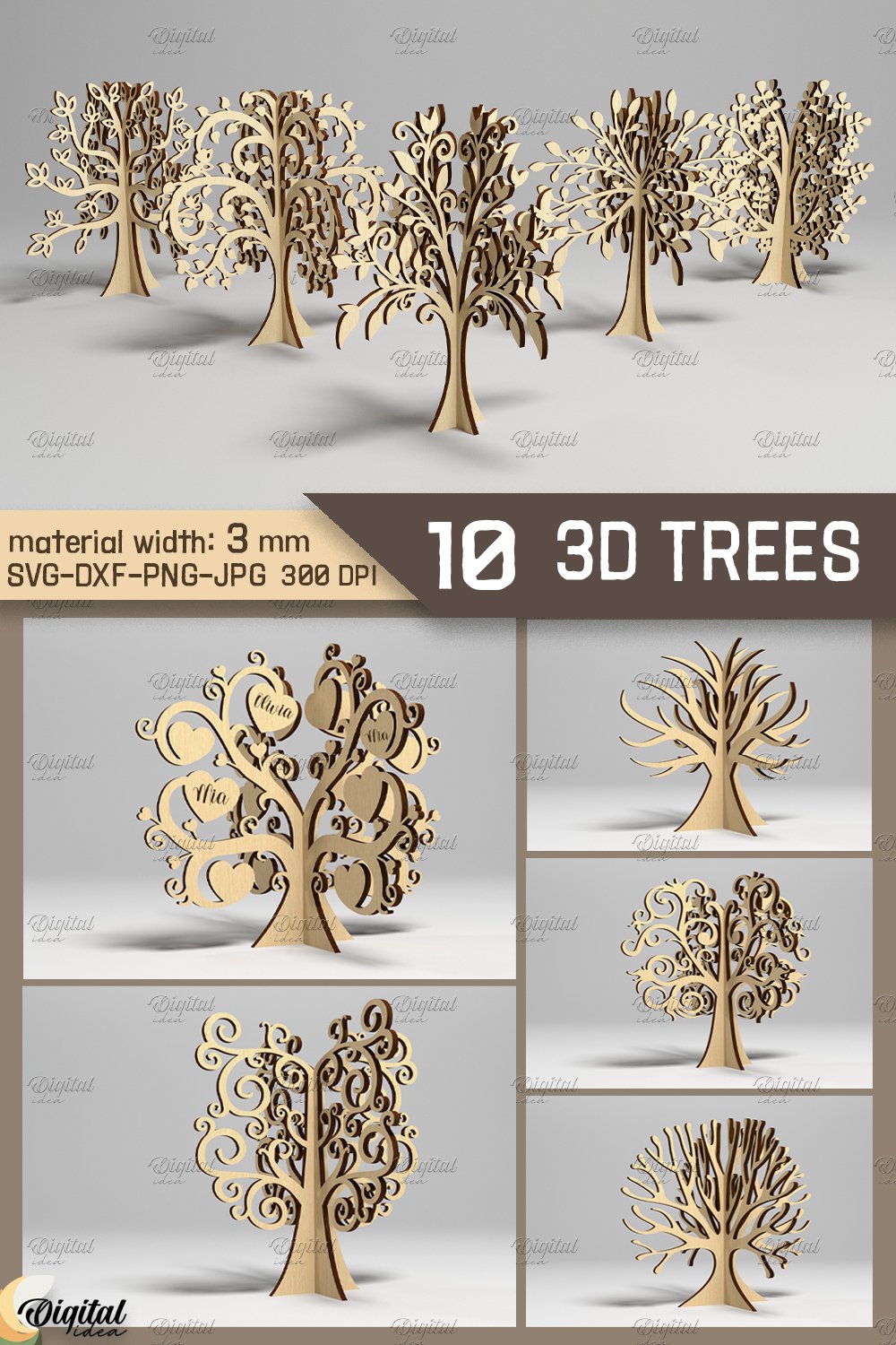 3D Trees SVG Bundle. Standing Trees Laser Cut